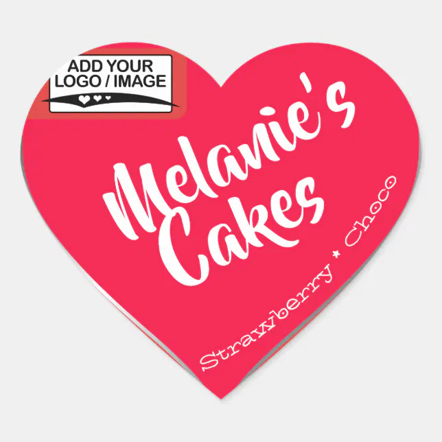 Pink Blush Peach Cake Packaging Logo Template Heart Sticker | Zazzle
