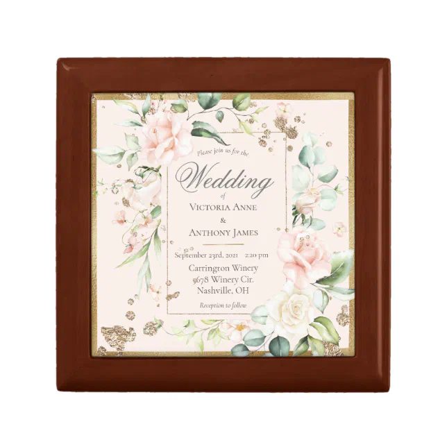 Pink Blush Romantic Floral Wedding Invitation Gift Box | Zazzle