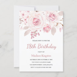 Pink Blush Roses Elegant Girls 18th Birthday Party Invitation | Zazzle