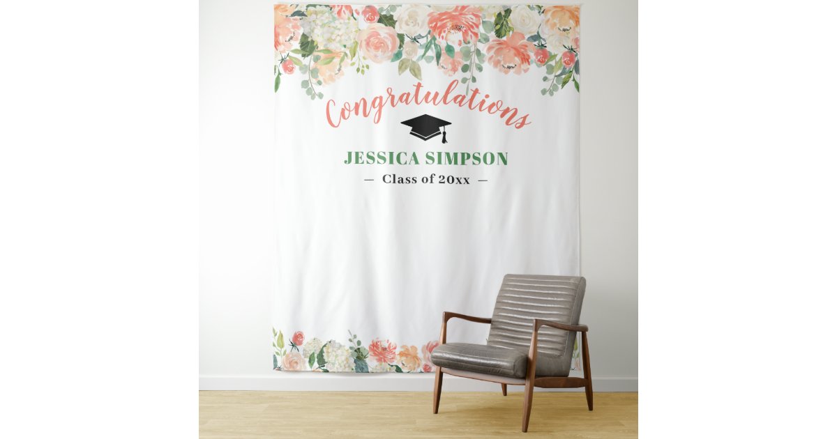 Pink Blush Roses Floral Graduation Photo Backdrop | Zazzle