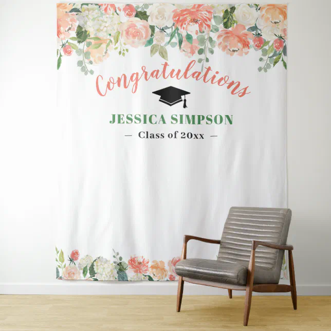 Pink Blush Roses Floral Graduation Photo Backdrop | Zazzle