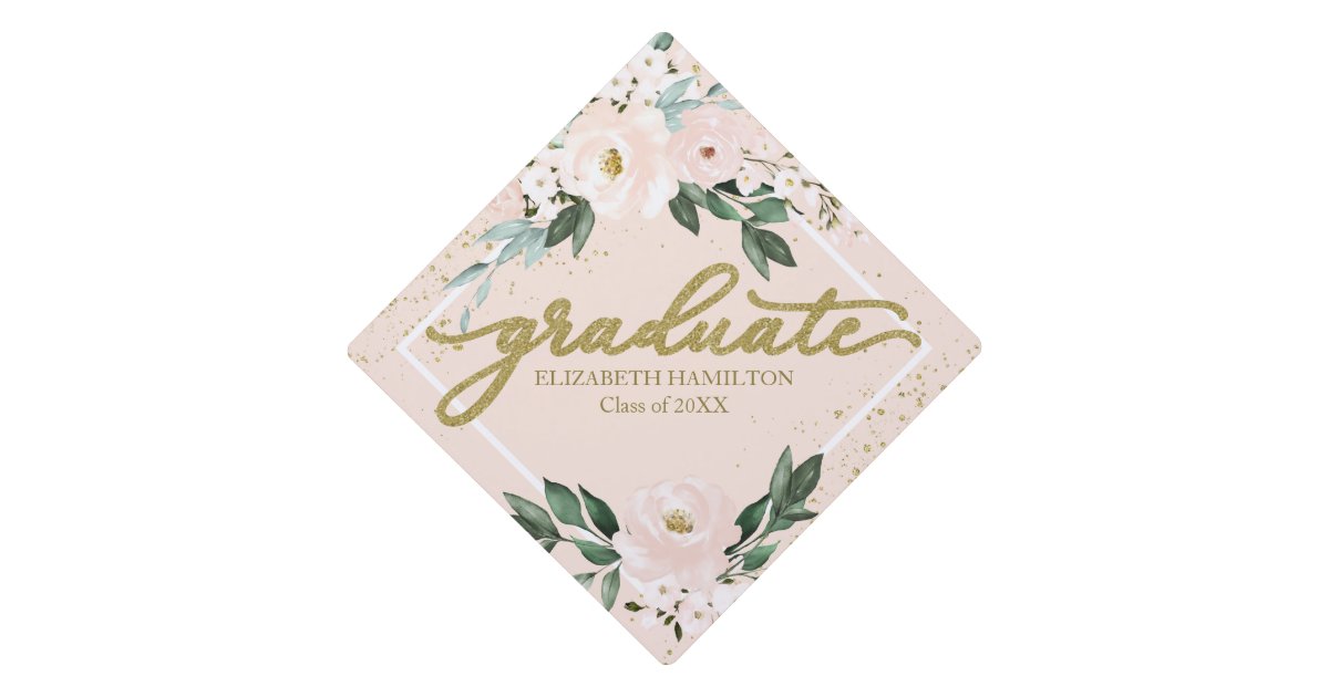 Pink Blush Watercolor Floral Botanical Bouquet Graduation Cap Topper ...