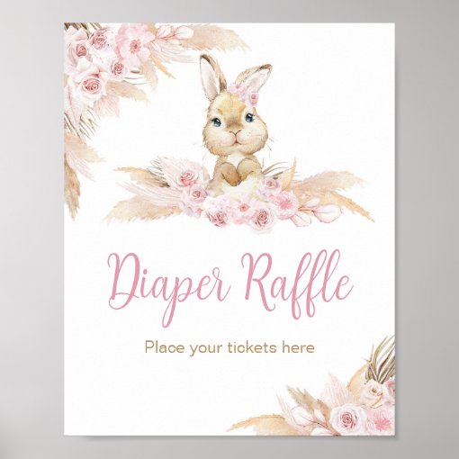 Pink Boho Bunny Baby Shower Diaper Raffle Poster | Zazzle