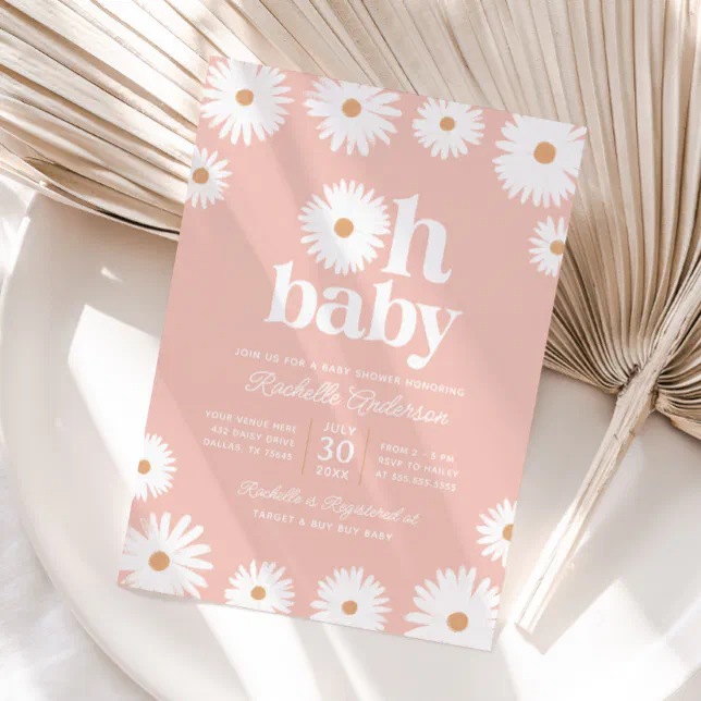 Pink Boho Daisy Floral Girl Baby Shower Invitation | Zazzle