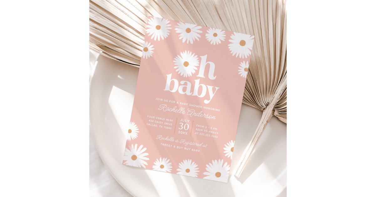 Pink Boho Daisy Floral Girl Baby Shower Invitation | Zazzle