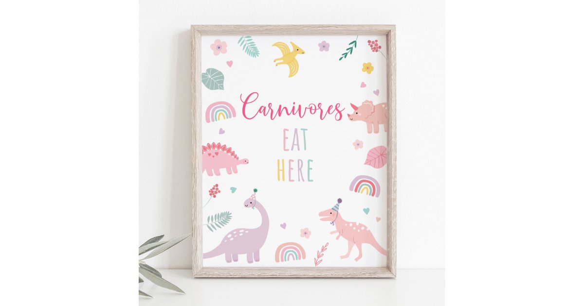 Pink Boho Dinosaur Carnivores Birthday Sign | Zazzle