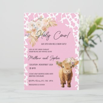 Pink Boho Holy Cow Girl Baby Shower Invitation | Zazzle