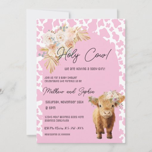 Pink Boho Holy Cow Girl Baby Shower Invitation | Zazzle