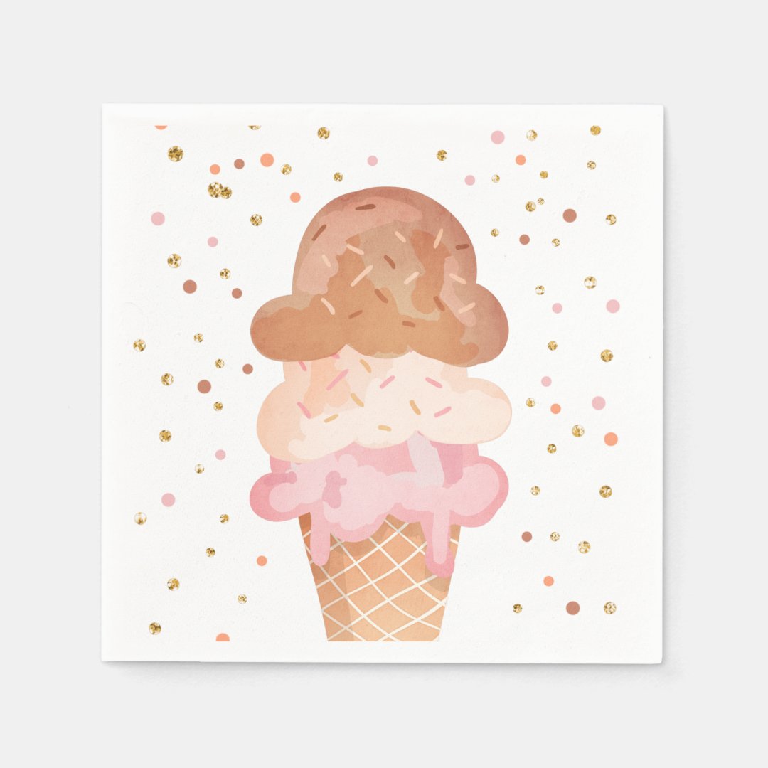 Pink Boho Ice Cream Cone Confetti Paper Napkins | Zazzle