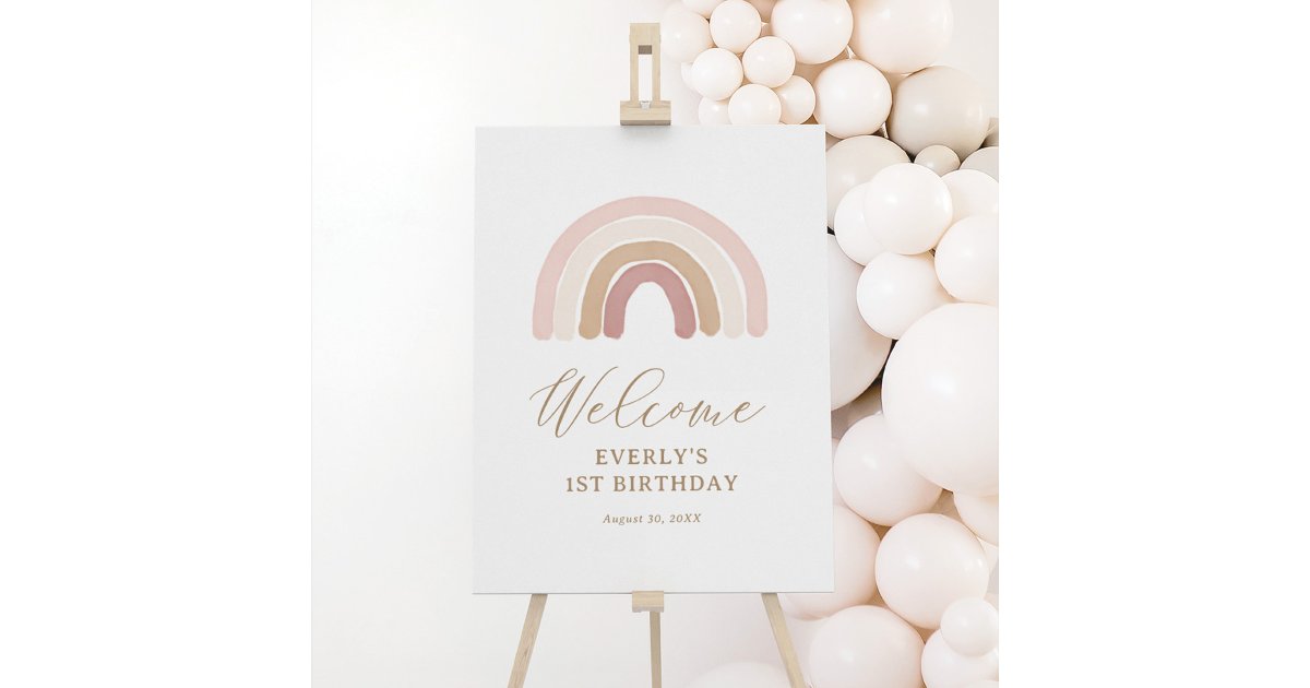 Pink Boho Rainbow Birthday Welcome Sign | Zazzle