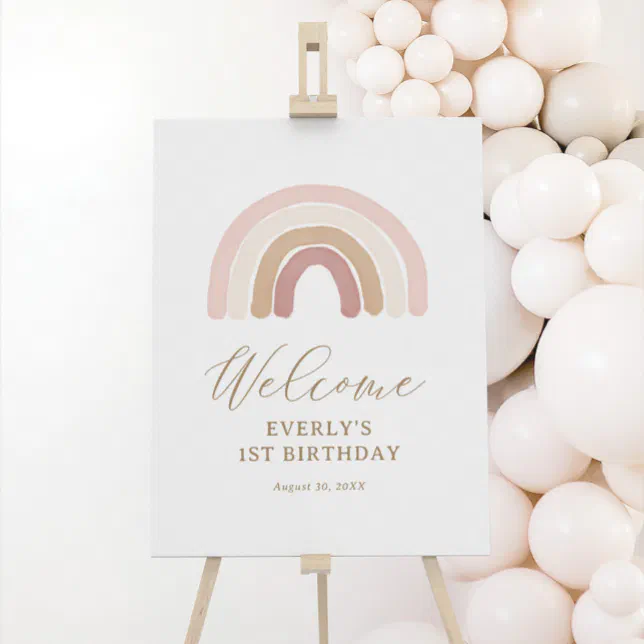 Pink Boho Rainbow Birthday Welcome Sign | Zazzle