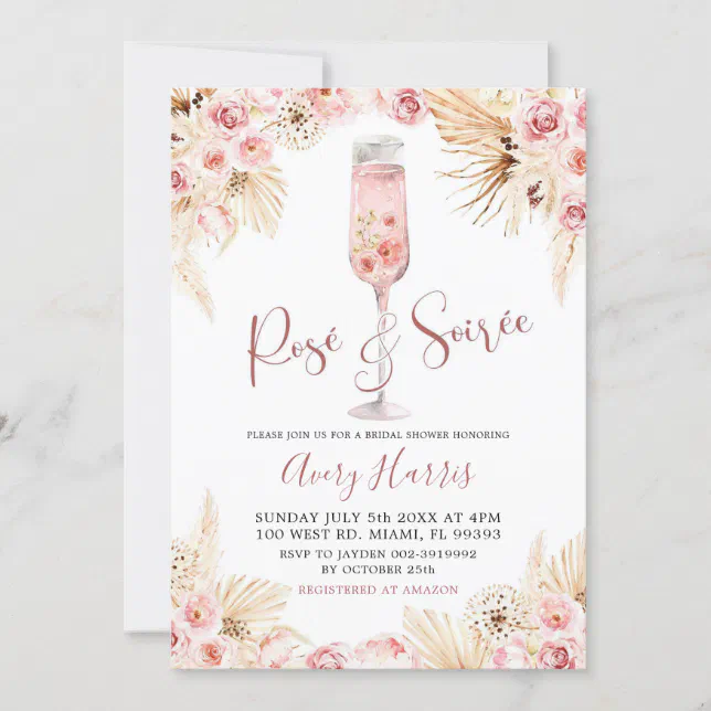 Pink Boho Rose Soiree Bridal Shower Invitation | Zazzle