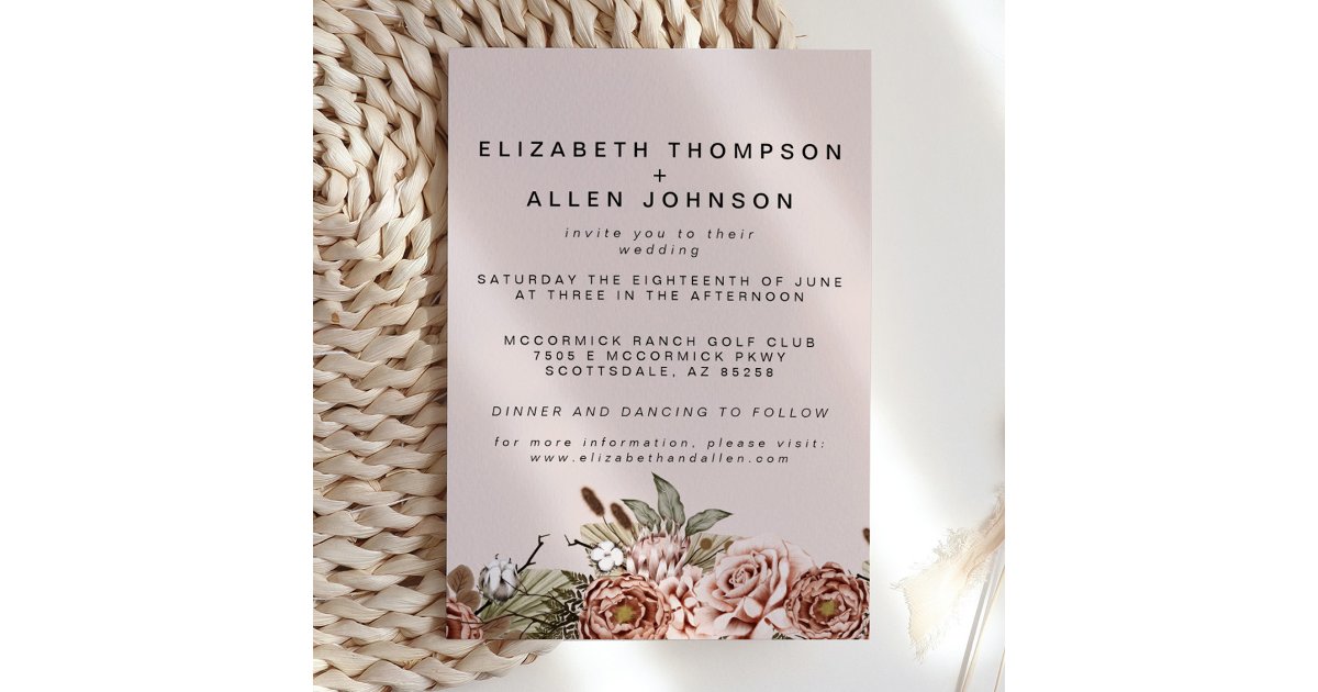 Pink Bohohemian Cottagecore Enchanted Wedding Invitation | Zazzle