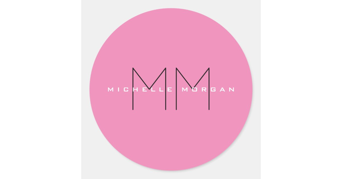 Pink Bold Monogram Modern Minimalist Name Initials Classic Round ...