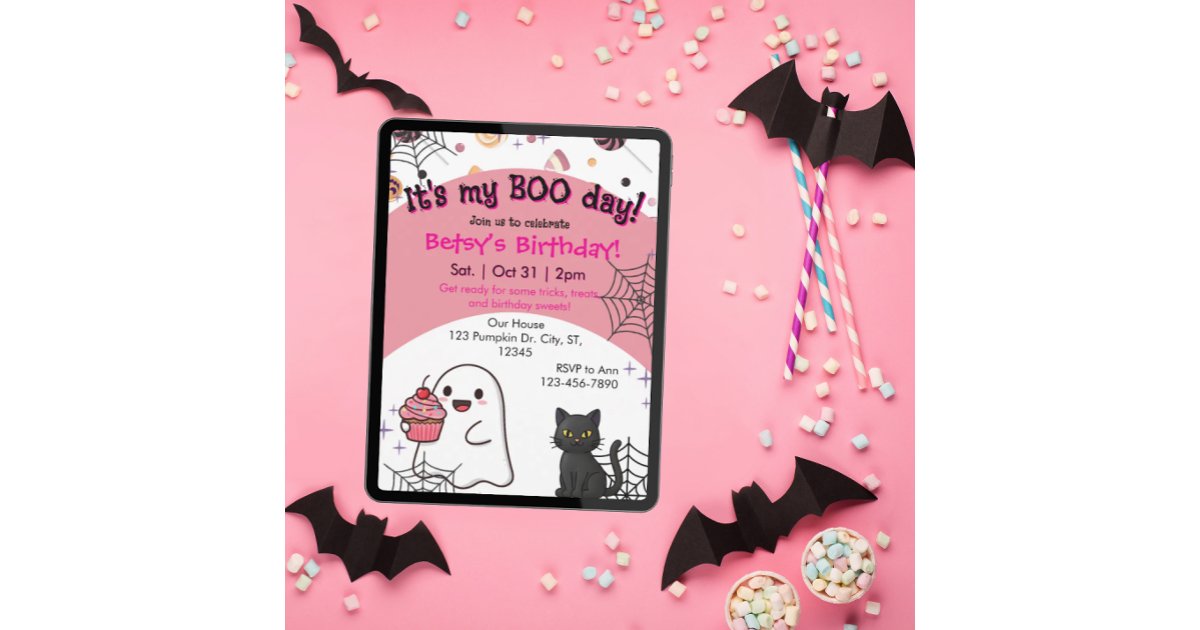 Pink Boo Day Birthday Invitation | Zazzle