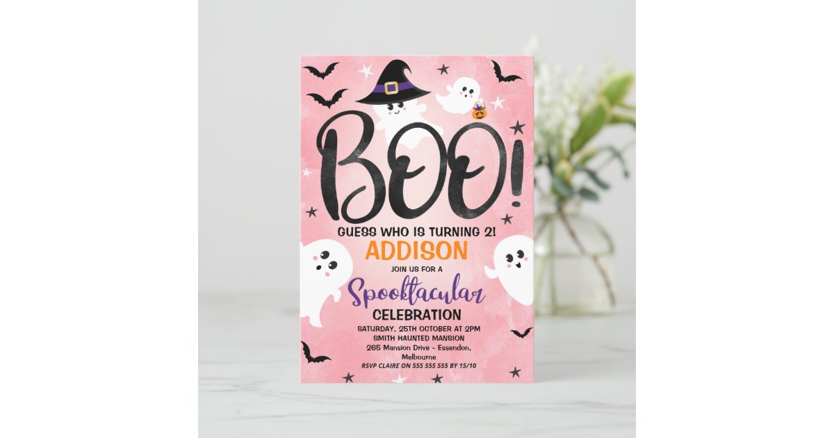 Pink Boo Ghost Halloween Party Birthday Invitation | Zazzle