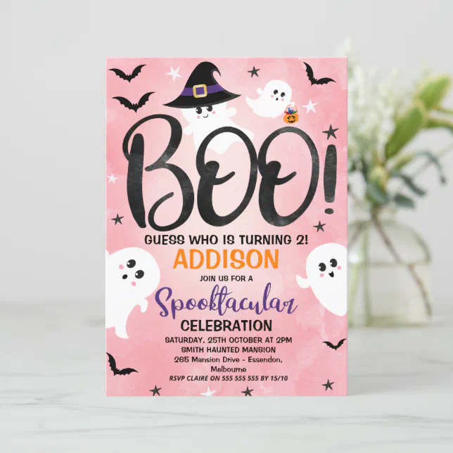 Pink Boo Ghost Halloween Party Birthday Invitation | Zazzle