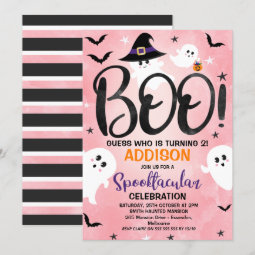 Pink Boo Ghost Halloween Party Birthday Invitation | Zazzle
