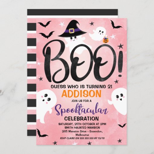 Pink Boo Ghost Halloween Party Birthday Invitation | Zazzle