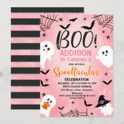 Pink Boo Girls Halloween Party Birthday Invitation | Zazzle