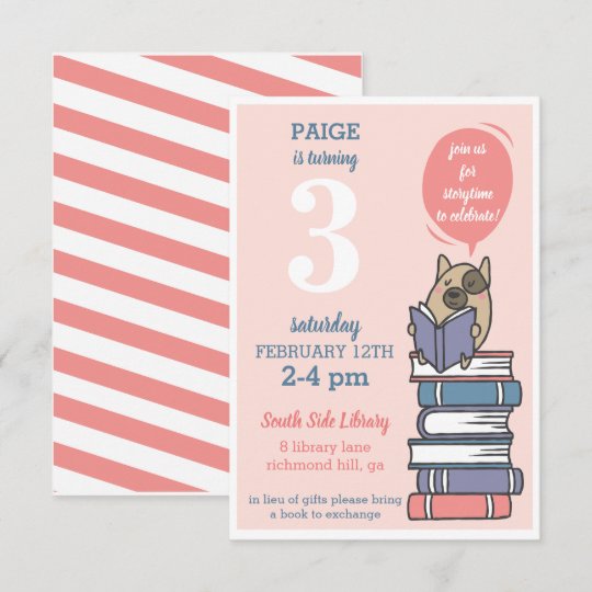 Pink Book Birthday Party Reading Invitation | Zazzle.com