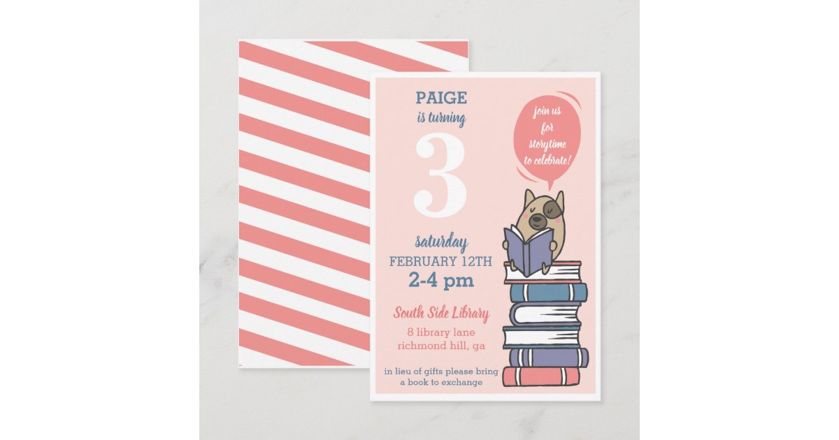 Pink Book Birthday Party Reading Invitation | Zazzle