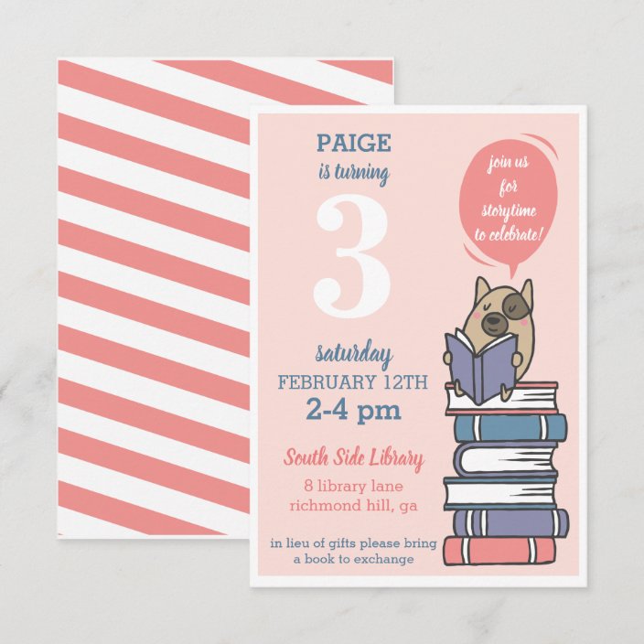 Pink Book Birthday Party Reading Invitation | Zazzle.com