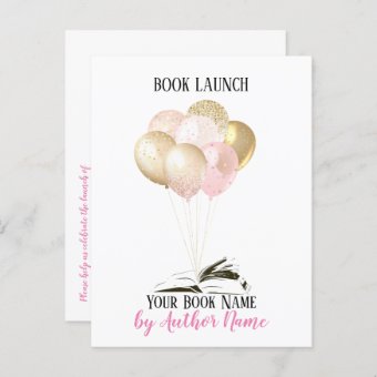 Pink Book Launch Party Invitation Postcard | Zazzle