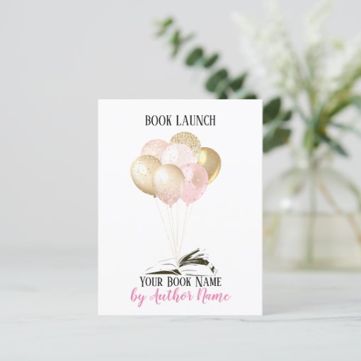 Pink Book Launch Party Invitation Postcard | Zazzle