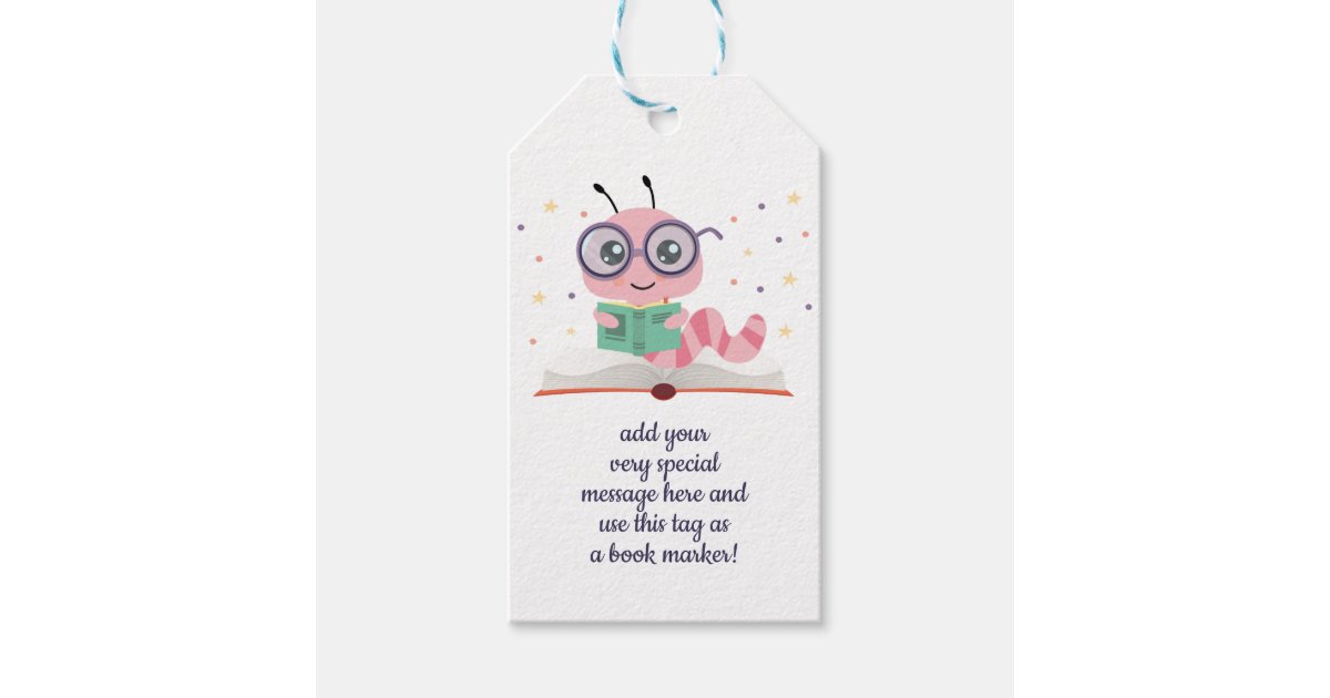Pink Bookworm Bookmark Gift Tags | Zazzle