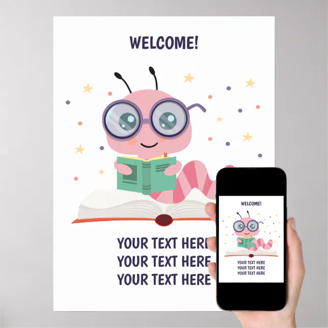 Pink Bookworm Theme Poster | Zazzle