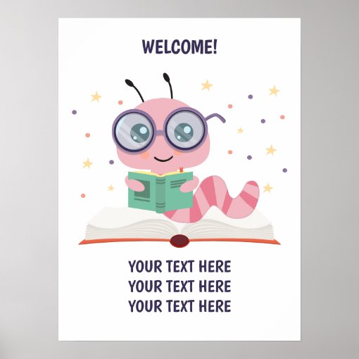 Pink Bookworm Theme Poster | Zazzle
