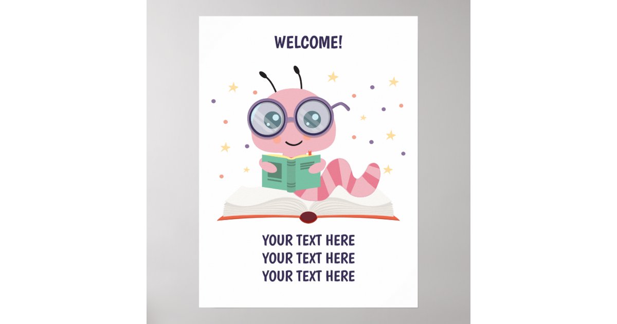 Pink Bookworm Theme Poster | Zazzle