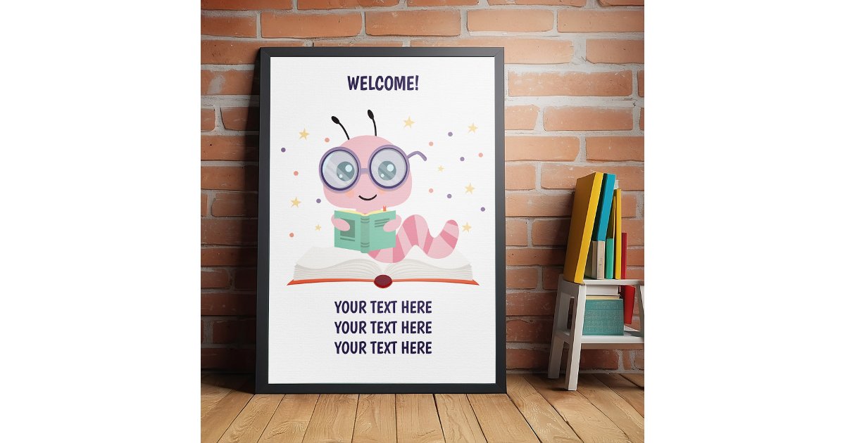 Pink Bookworm Theme Poster | Zazzle