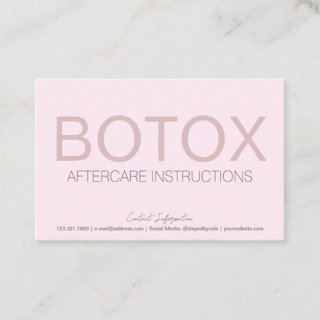 Pink Botox Filler Instruction Aftercare Card | Zazzle