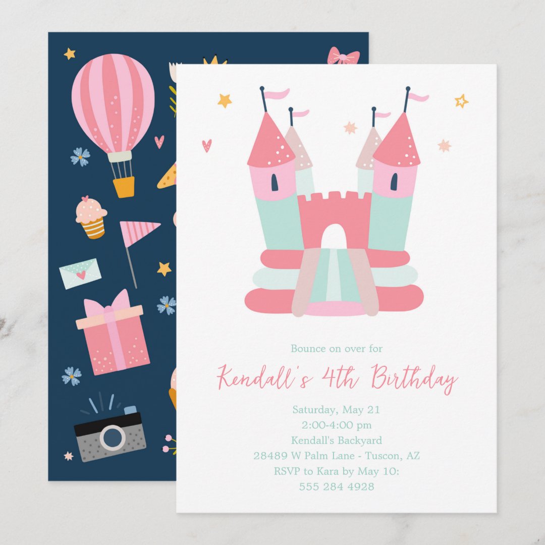 Pink Bounce House Birthday Party Invitation | Zazzle