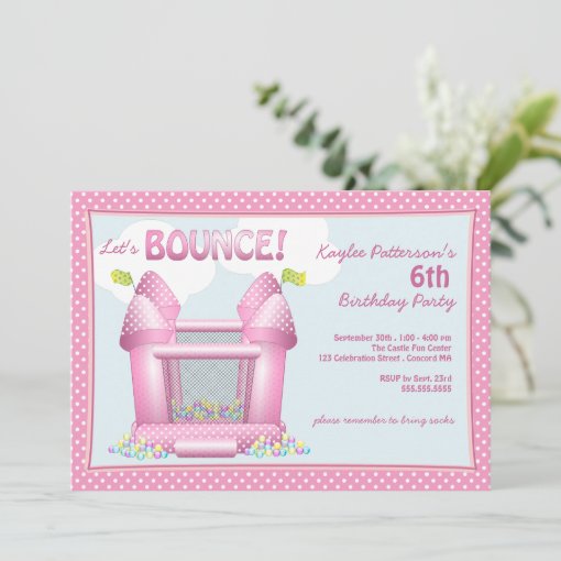 Pink Bouncy Bounce House Birthday Party Invitation | Zazzle