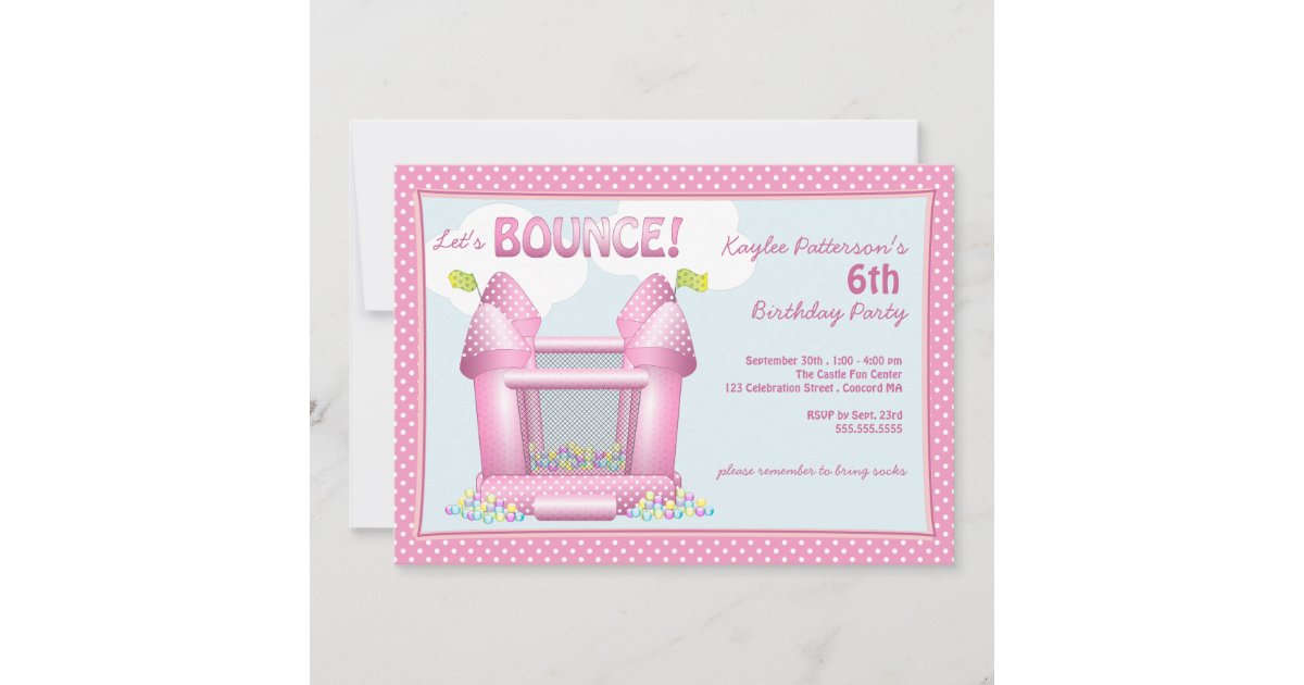 Pink Bouncy Bounce House Birthday Party Invitation | Zazzle