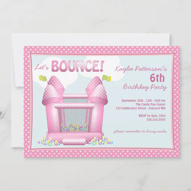 Pink Bouncy Bounce House Birthday Party Invitation | Zazzle