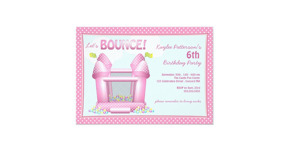 Pink Bouncy Bounce House Birthday Party Invitation | Zazzle.com
