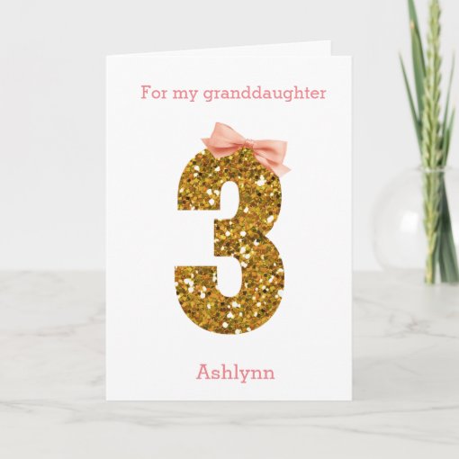 Pink Bow and Gold Glitter 3rd Birthday Card | Zazzle
