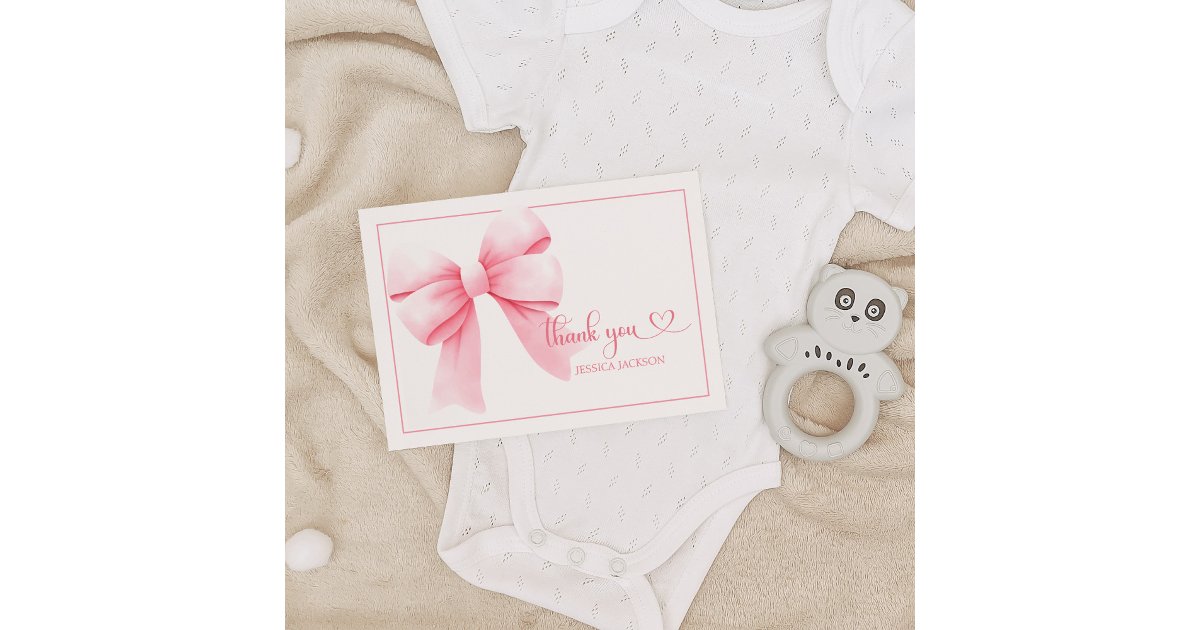Pink Bow Baby Girl Shower Thank You Card | Zazzle