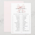 Pink Bow Baby Shower Activity Games | Zazzle