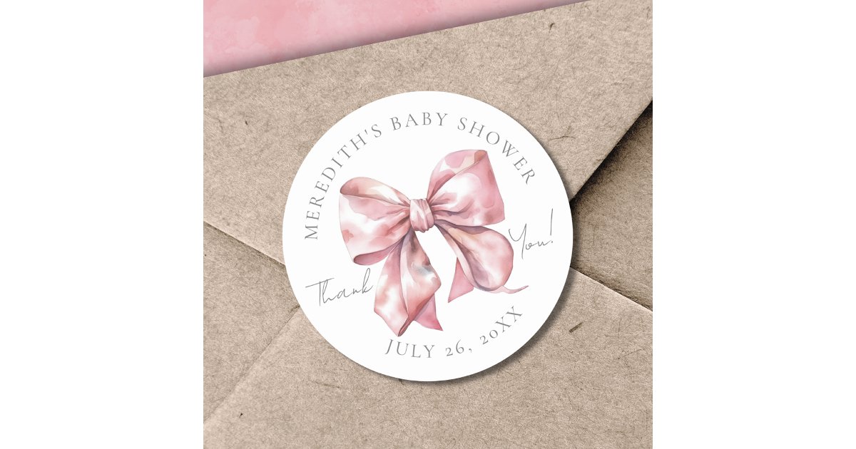 Pink Bow Baby Shower Classic Round Sticker | Zazzle