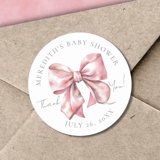 Pink Bow Baby Shower Classic Round Sticker | Zazzle