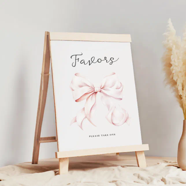 Pink Bow Baby Shower Favors Table Sign | Zazzle