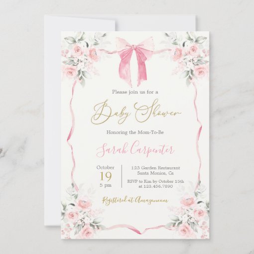 Pink Bow Baby Shower Girl Invitation | Zazzle