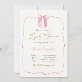 Pink Bow Baby Shower Girl Invitation | Zazzle