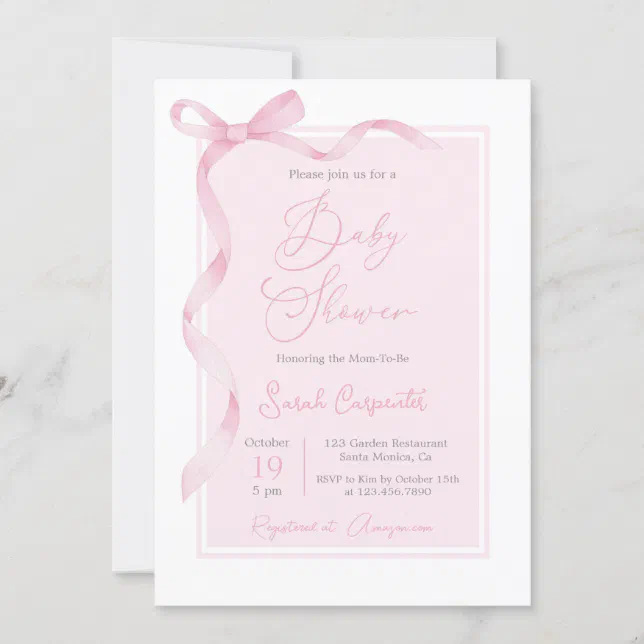 Pink Bow Baby Shower Girl Invitation | Zazzle