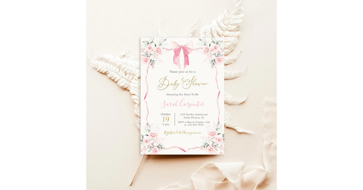 Pink Bow Baby Shower Girl Invitation | Zazzle